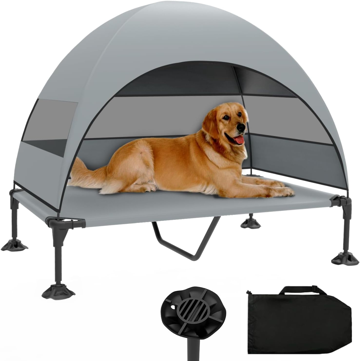 Elevated Dog Bed with Canopy, Raised Outdoor Dog Cot with Stable Anti ...