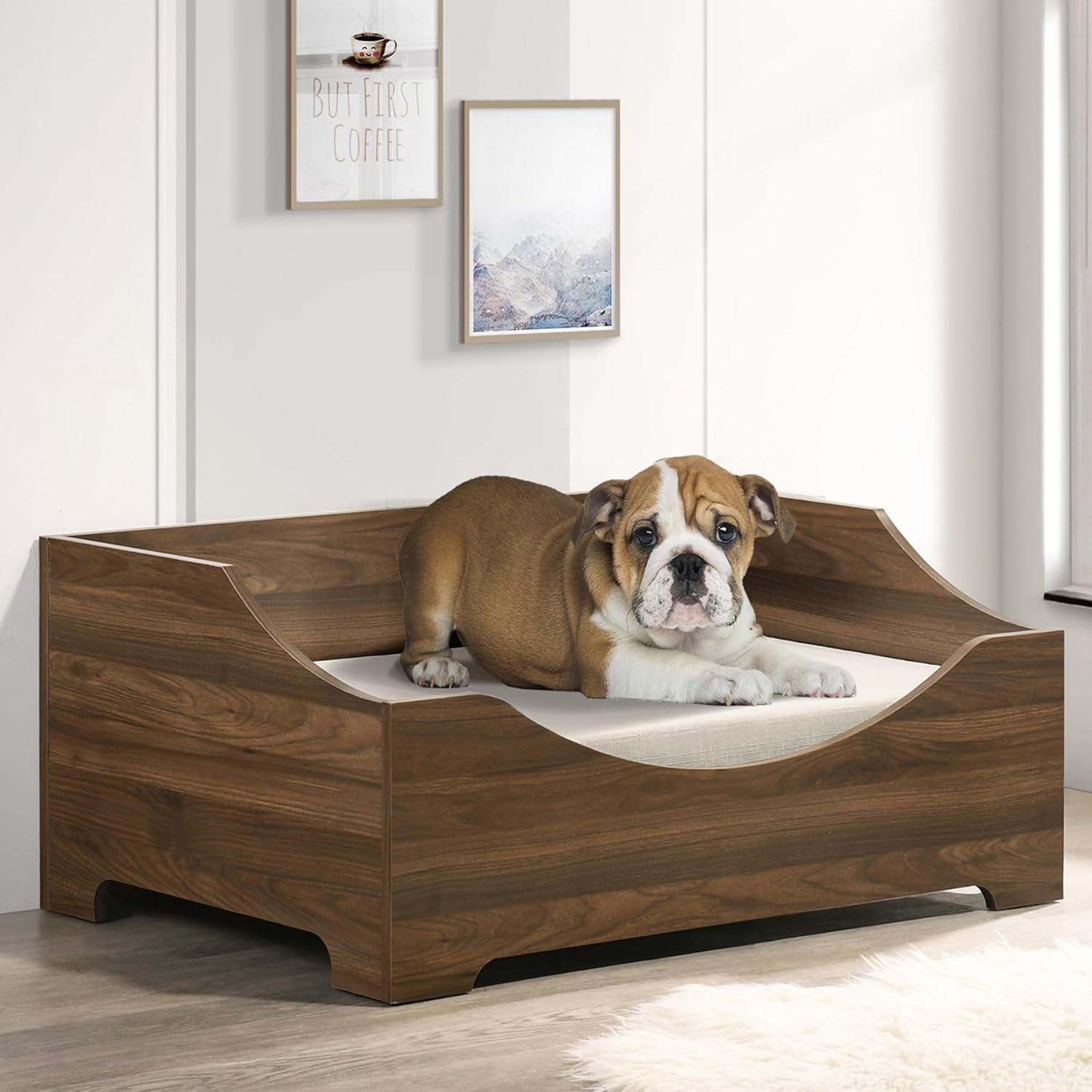 Elevated Dog Bed Frame with Mattress, 36" Wide Mid-Century Modern Pet Sofa, Dog Bed Medium Size ...