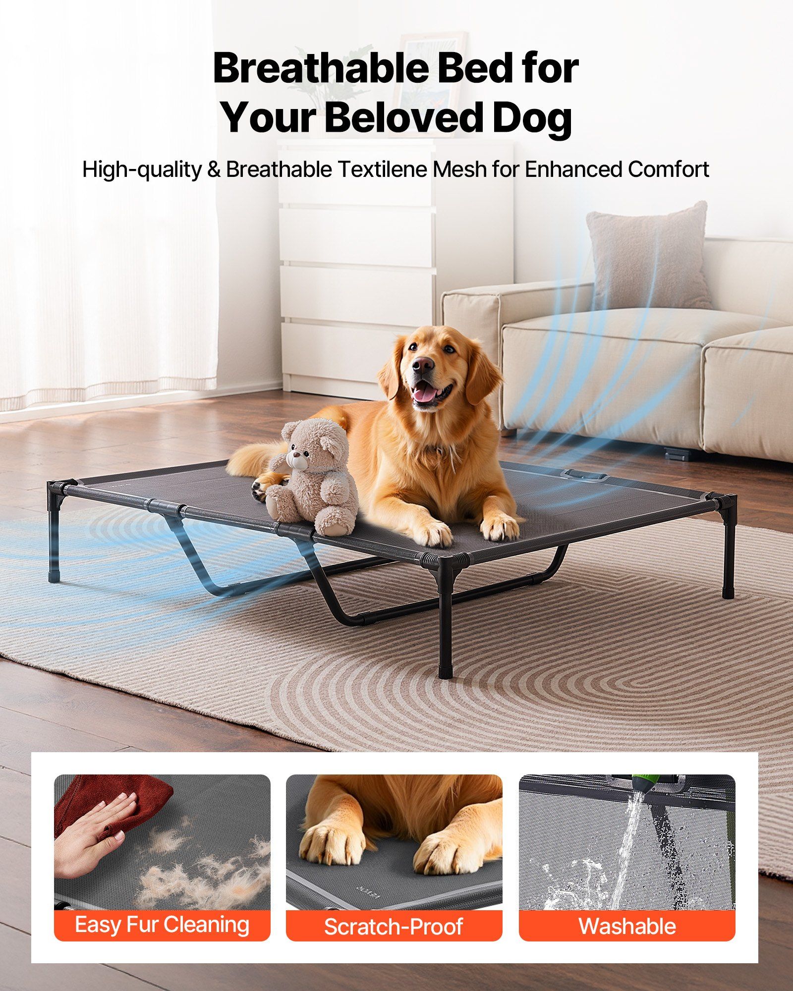 Elevated Dog Bed for Large Dogs,Portable Raised Dog Cot with Steel ...