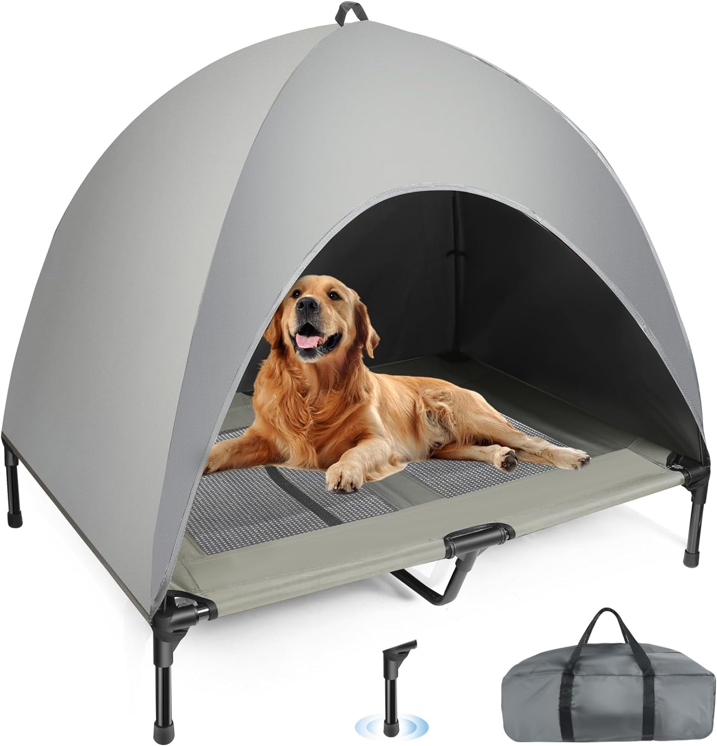Elevated Dog Bed, Raised Outdoor dog bed with canopy, Portable Pet Bed ...