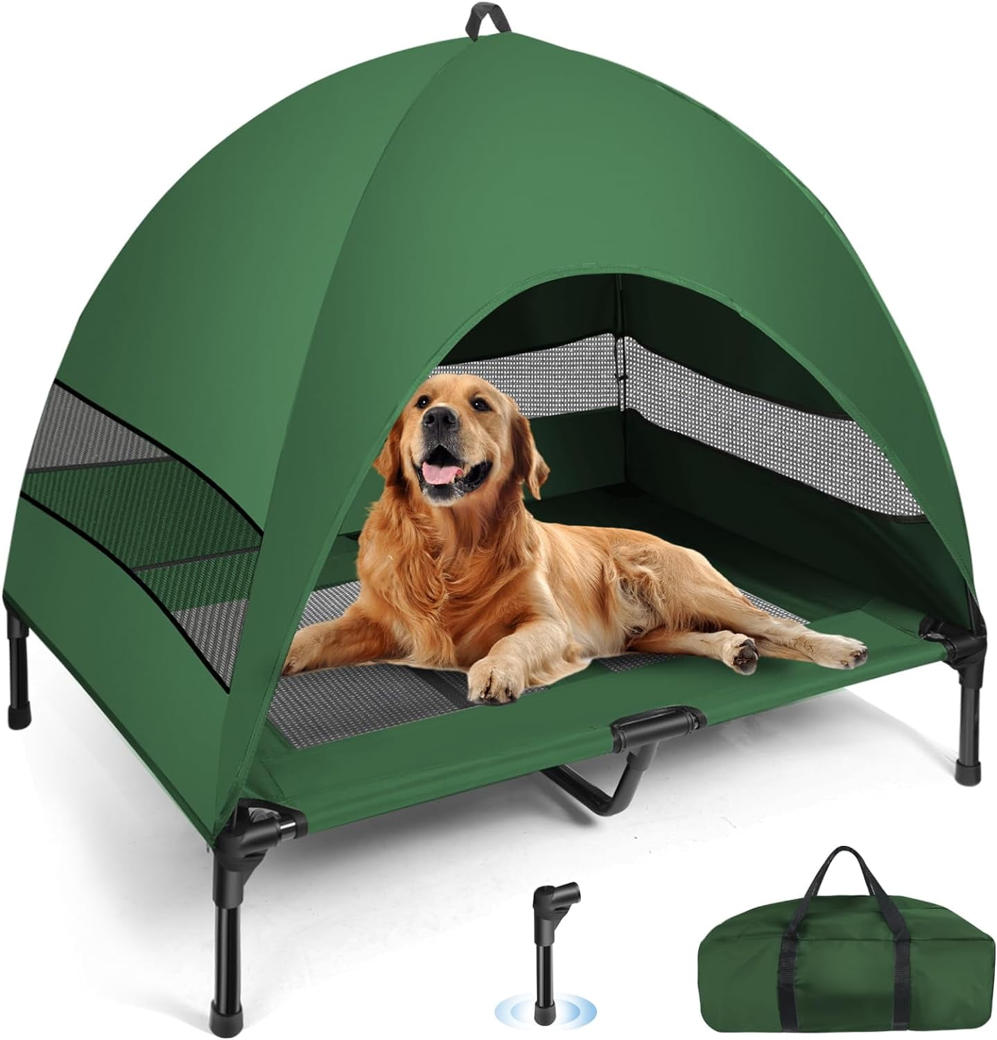 Elevated Dog Bed, Raised Outdoor dog bed with canopy, Portable Pet Bed ...