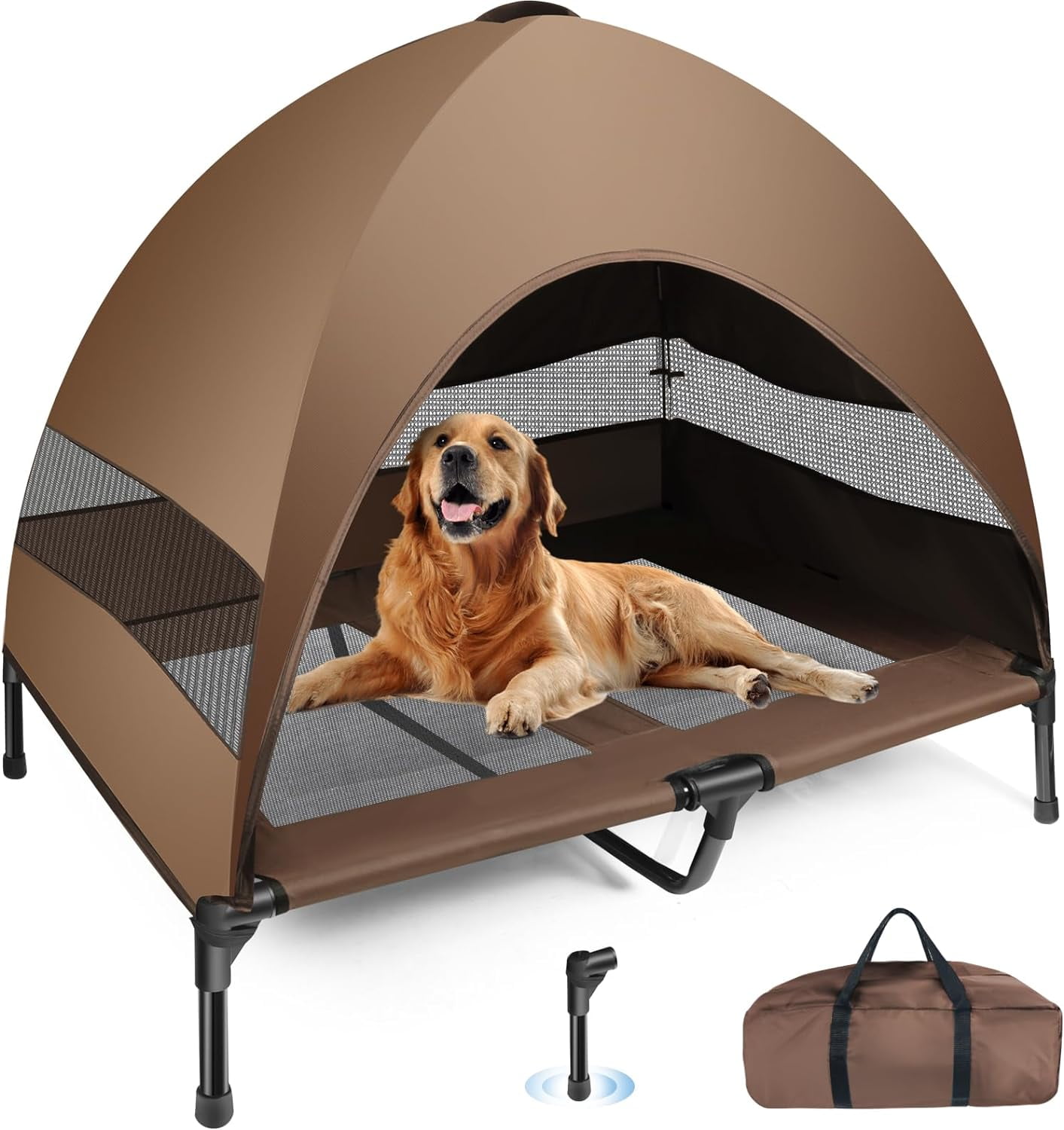 Elevated Dog Bed, Raised Outdoor dog bed with canopy, Portable Pet Bed ...