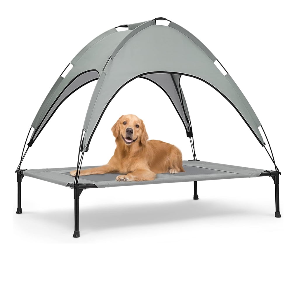 Elevated Dog Bed, Sturdy Mesh Pet Cot Bed with Canopy Raised, Portable ...