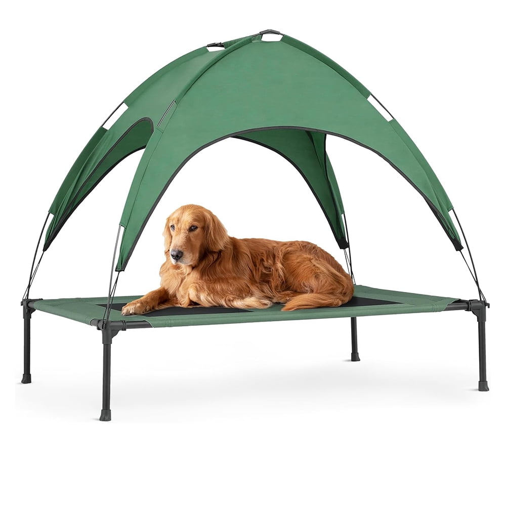 Elevated Dog Bed, Sturdy Mesh Pet Cot Bed with Canopy Raised, Portable ...