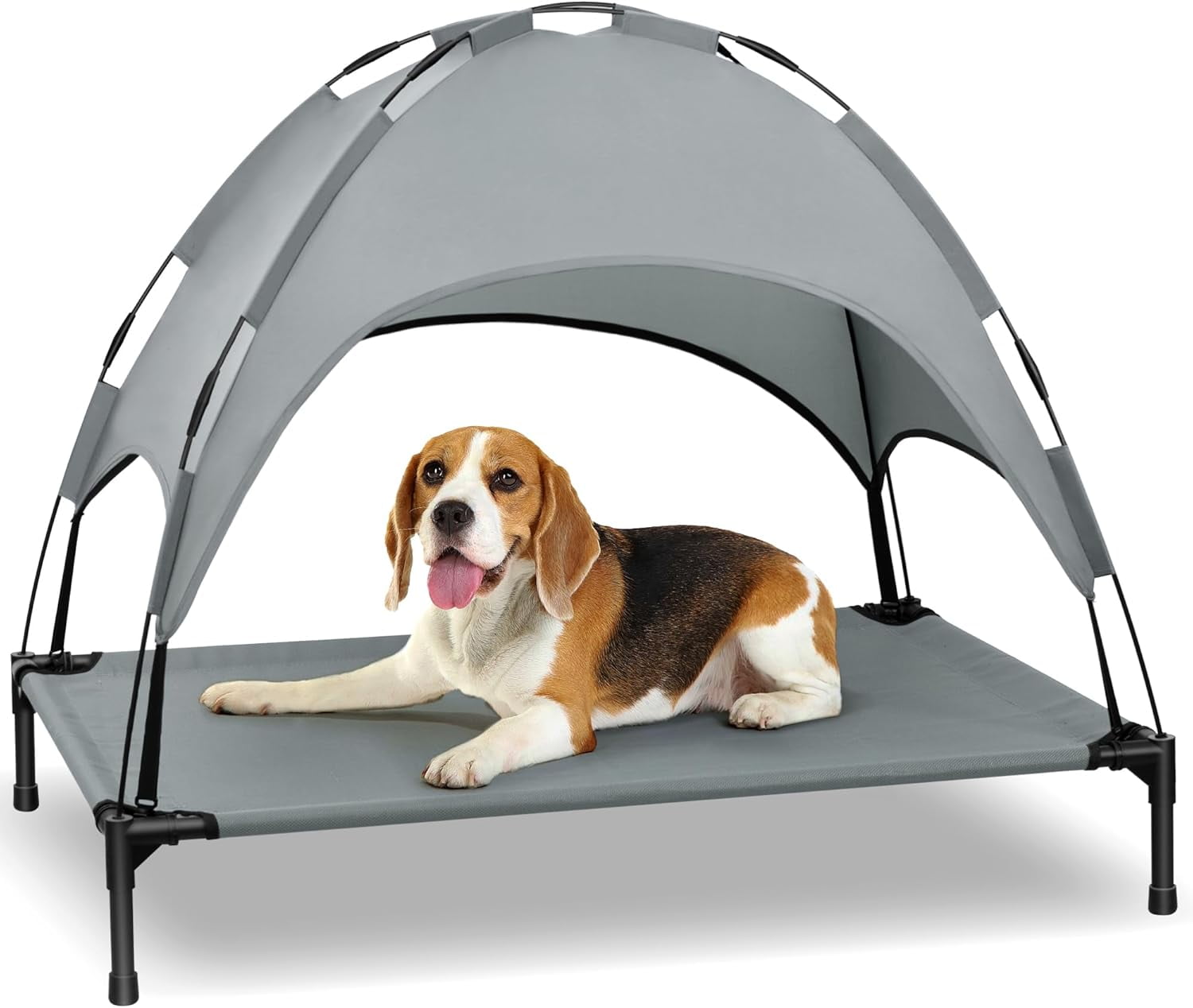Elevated Dog Bed with Canopy, Portable Dog Cot with Removable Shade ...