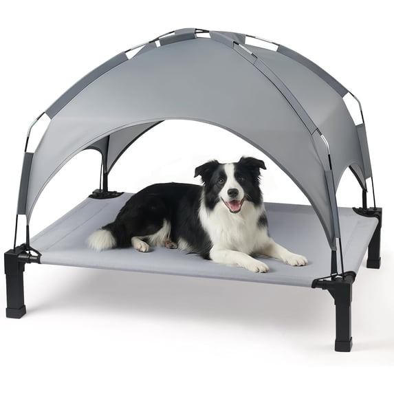 Elevated Dog Bed with Removable Canopy, Portable Dog Cot with Sun ...