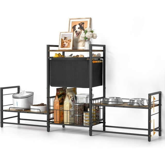 Elevated Dog Bowl Stand with 2 Feeding Stations, Adjustable Raised ...