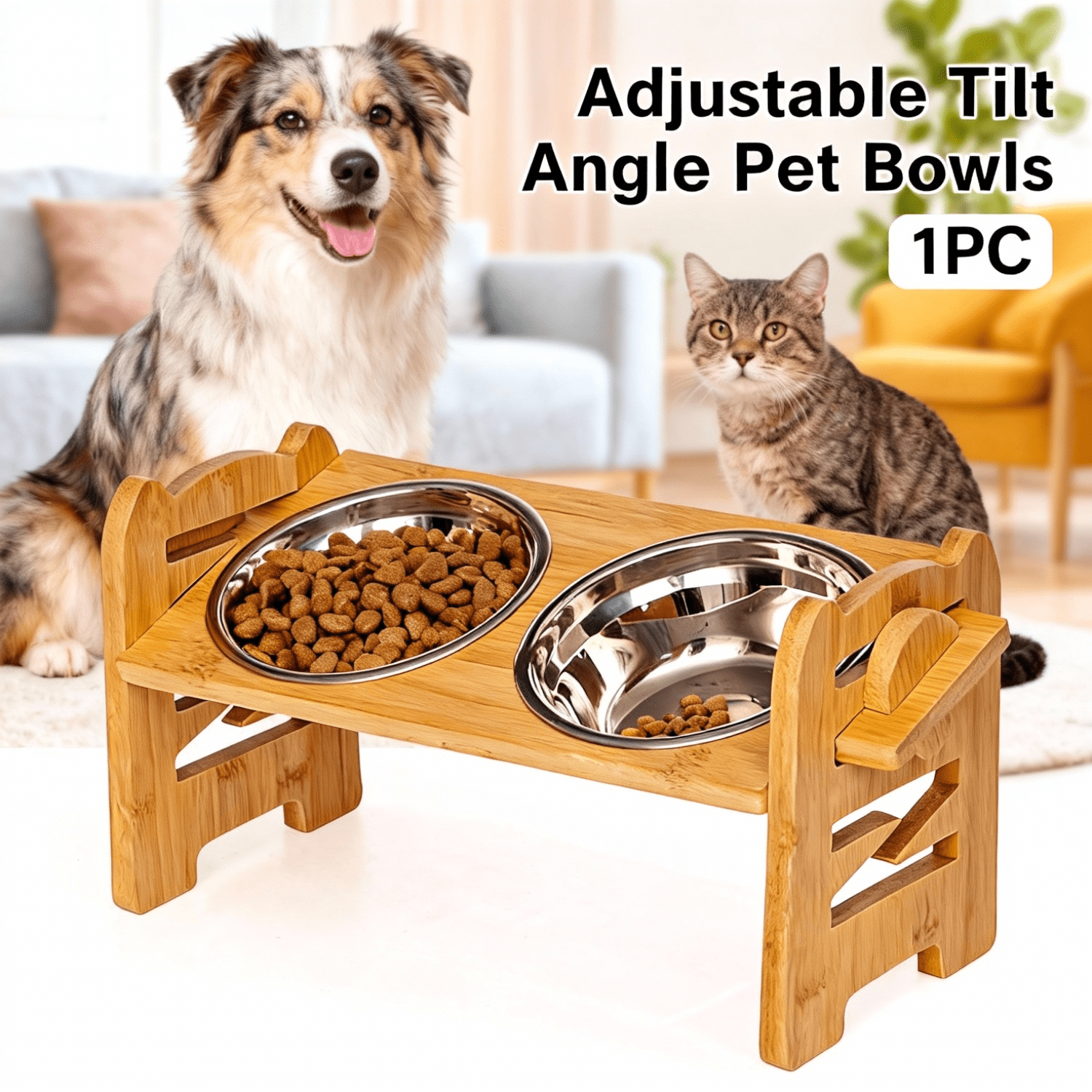 Elevated Dog Bowl Stand for Small Dogs & Cats with Adjustable Tilt,2 ...