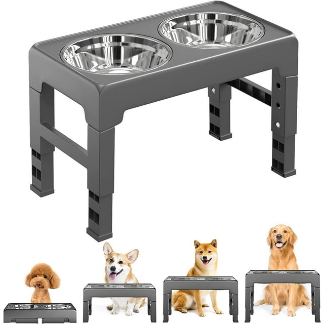 Adjustable Elevated Dog Stand with Double Stainless Steel Food & Water ...