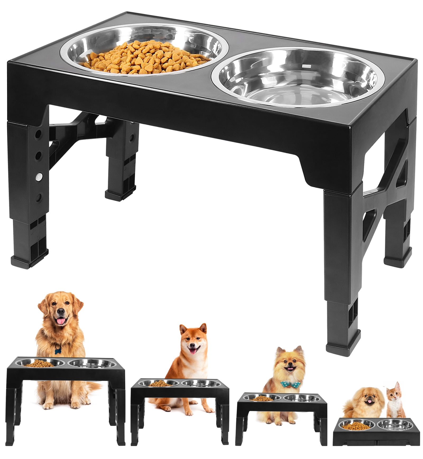 Elevated Dog Bowls, Adjustable Height Raised Dog Food Bowls for Small ...