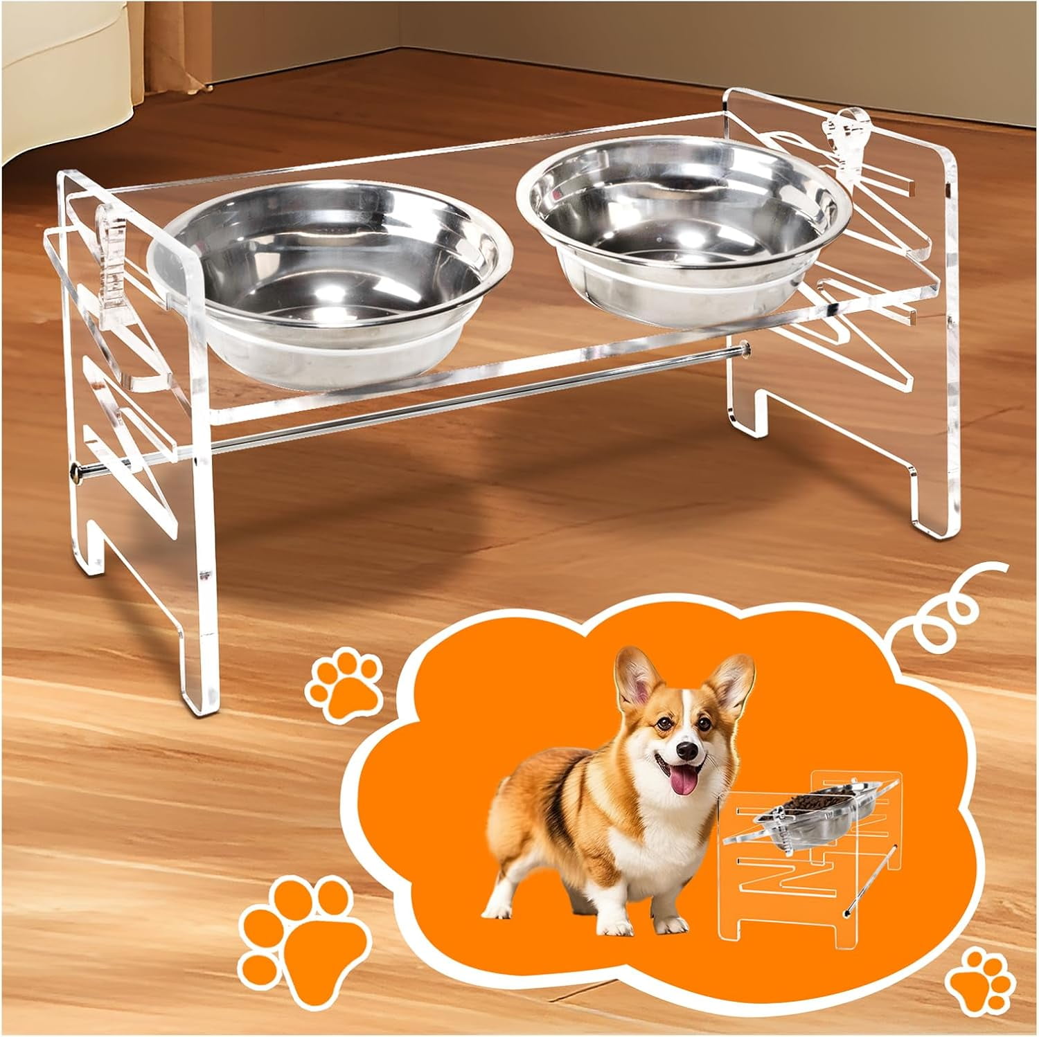 Elevated Dog Bowls,Adjustable Raised Dog Bowl with Stand,Acrylic Dog ...