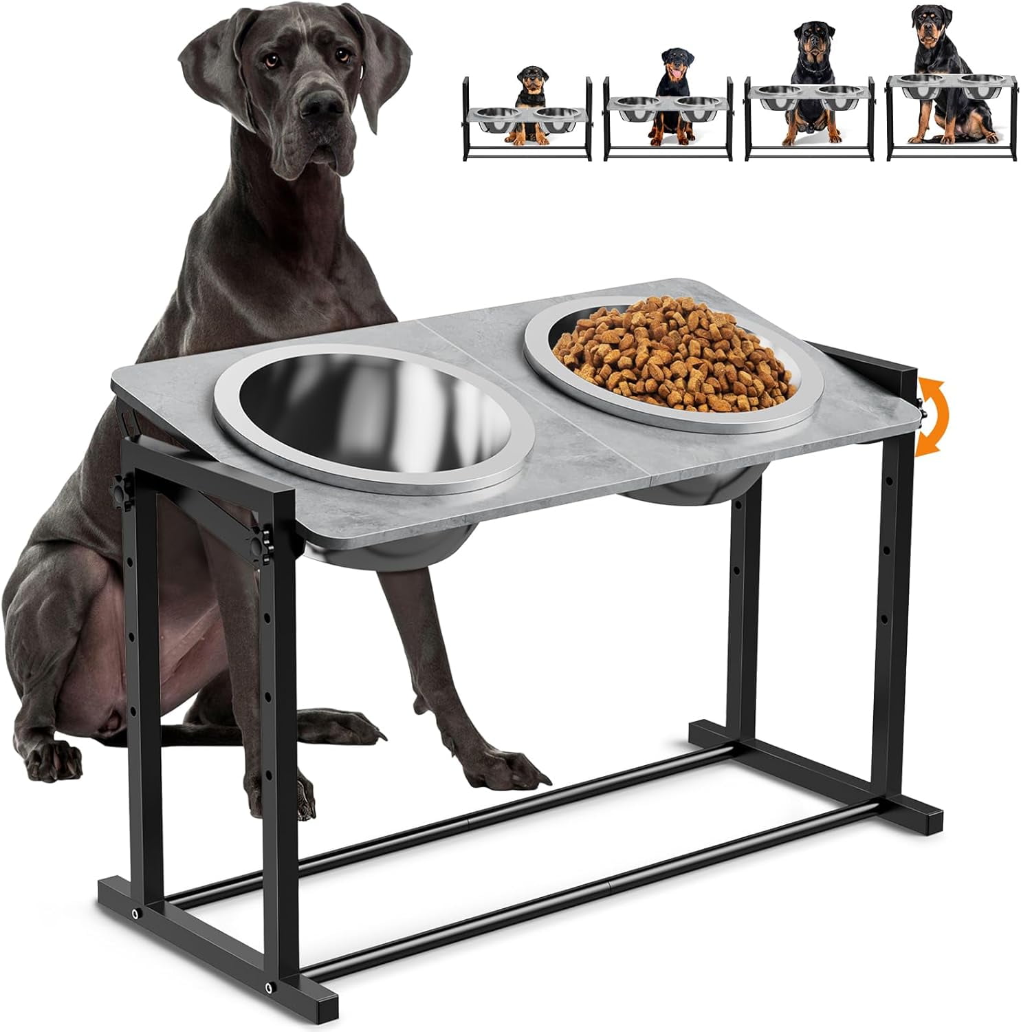 Elevated Dog Bowls for Extra Large Dogs, 4 Height Adjustable Tilted ...