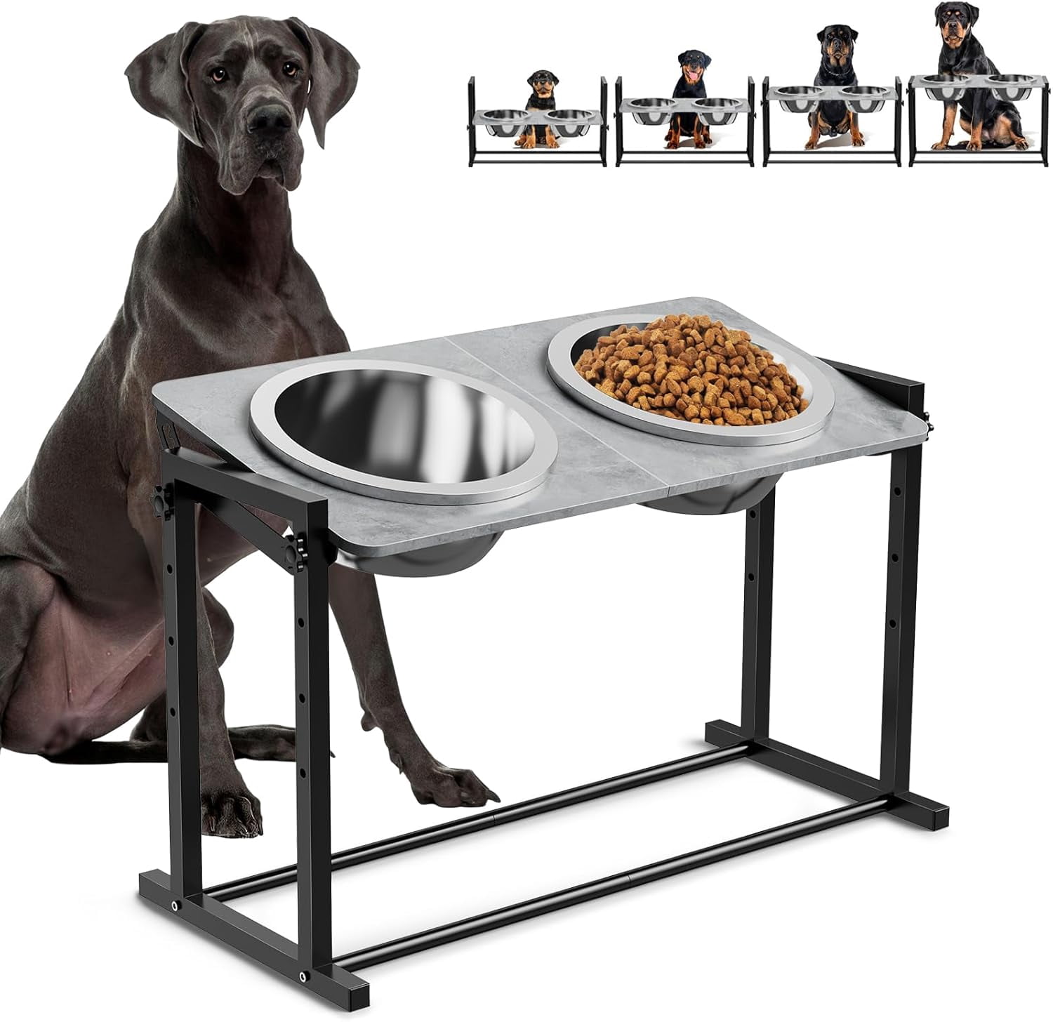 Elevated Dog Bowls for Extra Large Dogs, 4 Height Adjustable Tilted ...