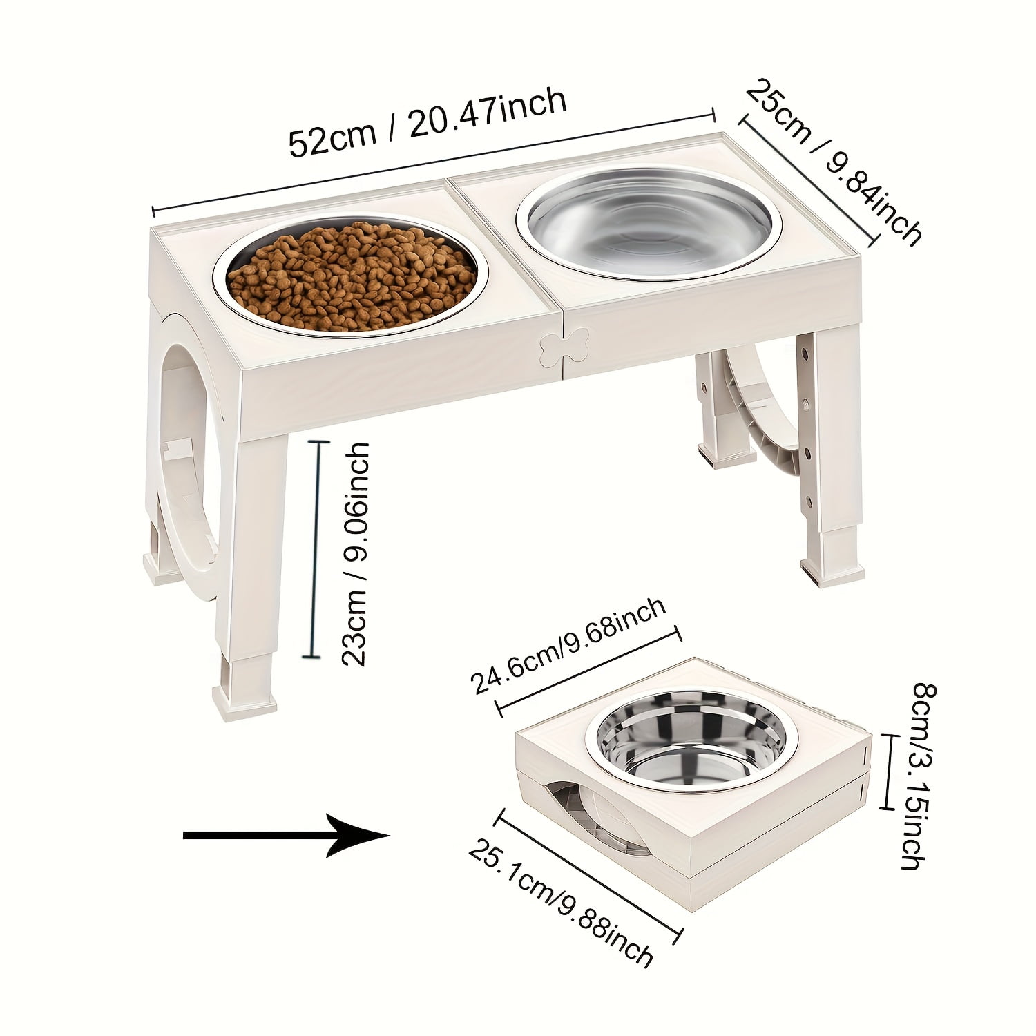 Elevated Dog Bowls Foldable Stand - Adjusts to 5 Heights with 2 ...