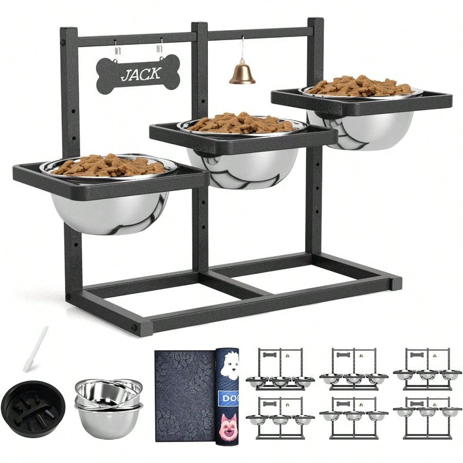 Elevated Dog Bowls for Large Dogs 6 Height Adjustable Raised Stand with ...