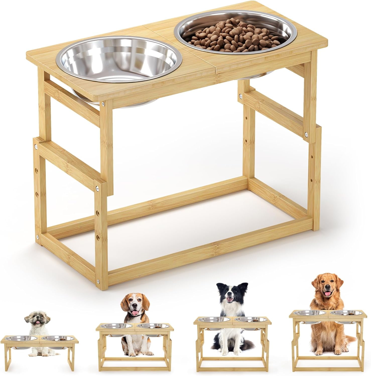 Elevated Dog Bowls for Large Dogs Bamboo Raised Dog Bowl Stand with 2 ...
