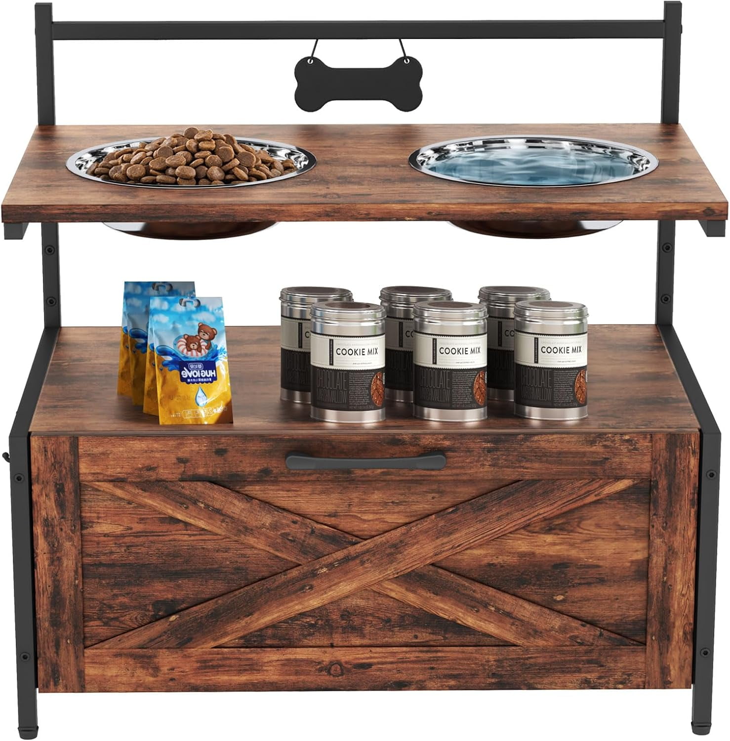 Elevated Dog Bowls for Large Dogs, Wood Raised Dog Bowls Stand with 2 ...