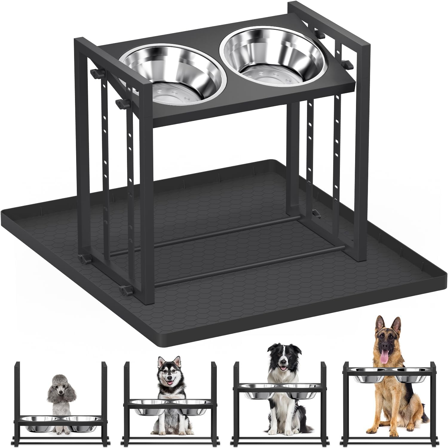 Elevated Dog Bowls for Medium Breed: 4 Height Adjustable Raised Dog ...