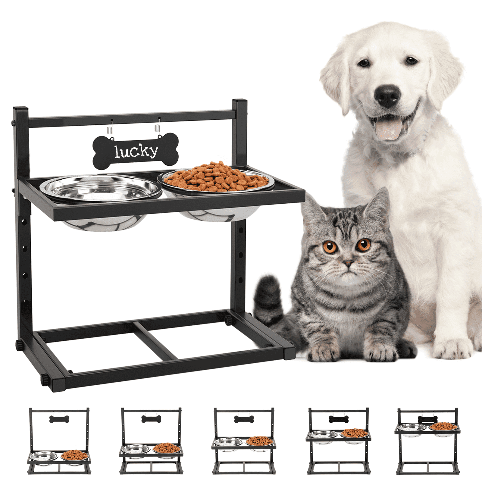 Elevated Dog Bowls for Medium and Small Dogs, 5 Adjustable Height ...