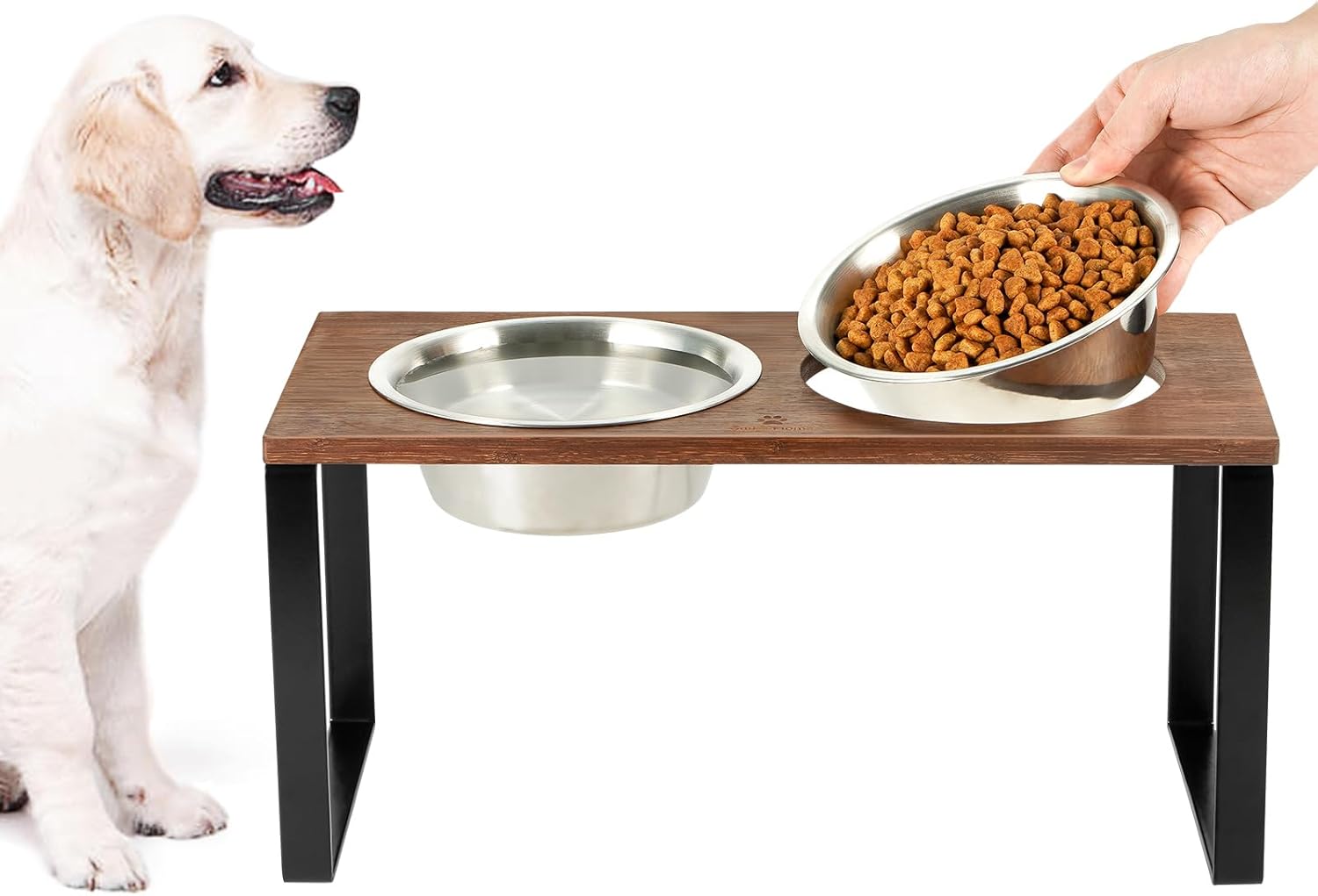 Elevated Dog Bowls Raised Feeder for Dogs Tall Standing Holder Wood Pet ...