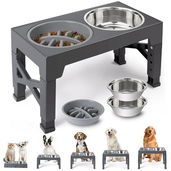 JERFIT 2-Bowl Elevated Dog Feeder with Storage Drawer, Adjustable Stand ...