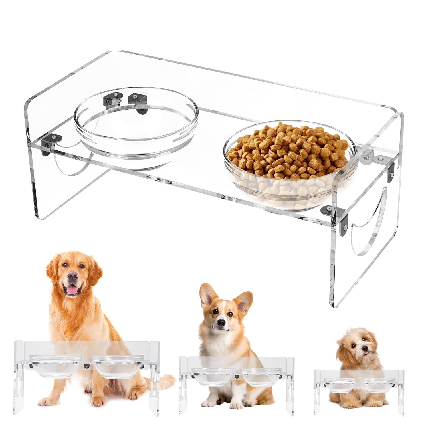 Elevated Dog Bowls with TMA2 2 Removable Glass Bowls (13.4oz) for Small ...