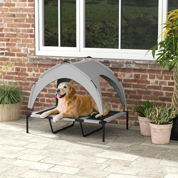 Elevated Dog Cot with Canopy – Cooling Pet Bed with UV & Water ...