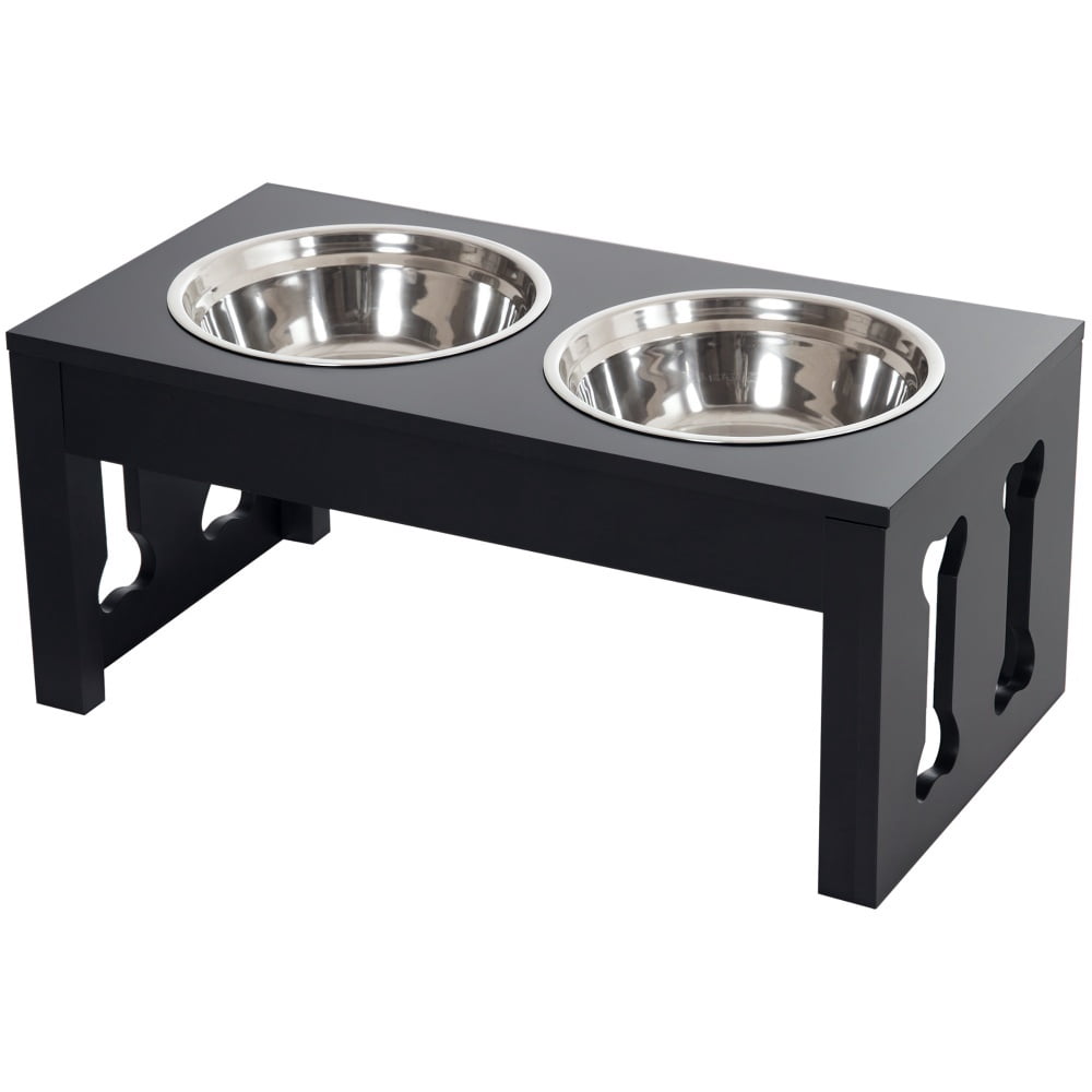 Elevated Dog Double Bowl Feeder, Raised MDF Pet Food Water Stand With ...