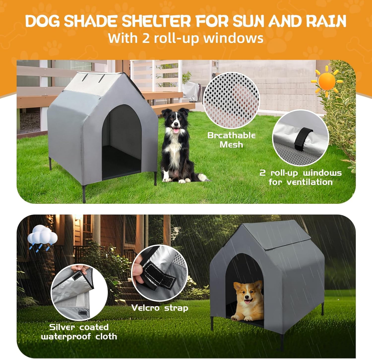 Elevated Dog House with Canopy for Small/Medium Dogs, Weatherproof ...