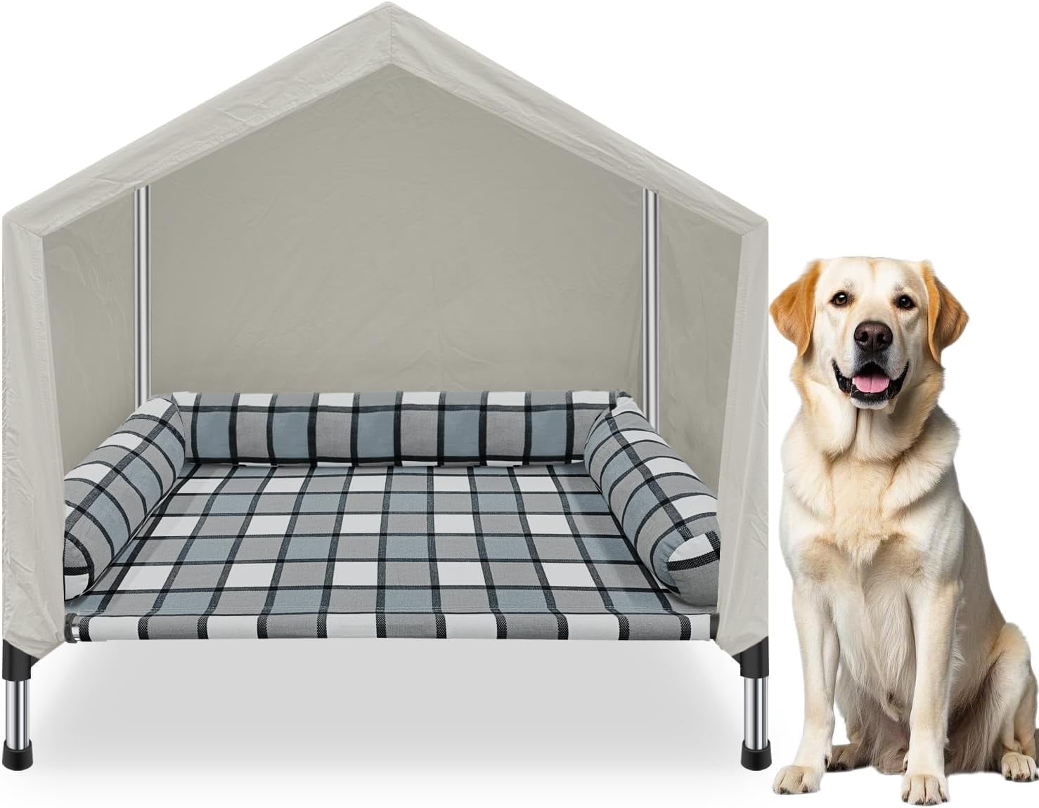 Elevated Dog Pet Bed House - Weatherproof 2-in-1 Indoor Outdoor Pet Cot ...