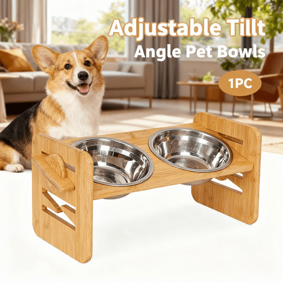 Elevated Feeder for Small Pets with Tilt-Adjustable Bowls,Stand ...