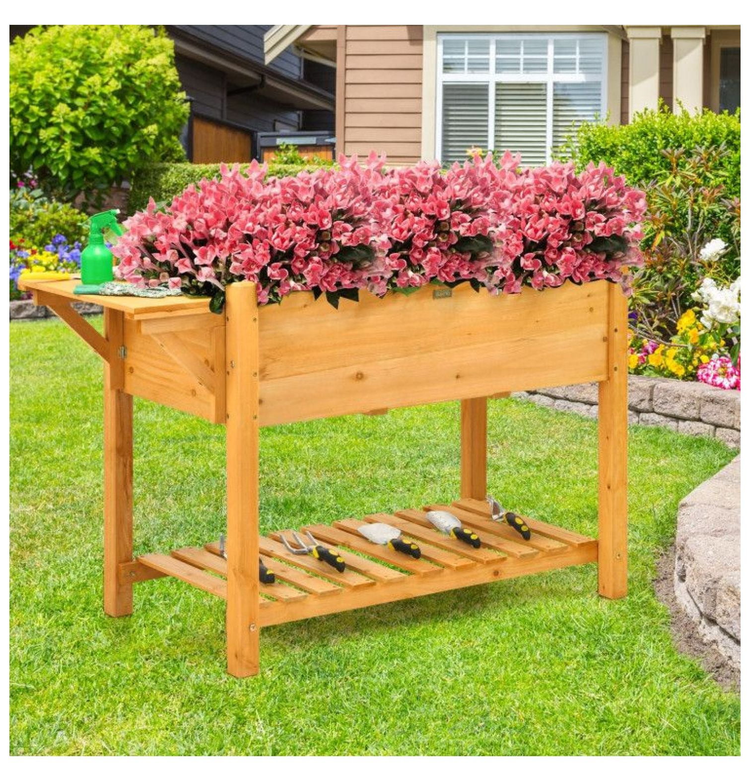 Elevated Garden Bed with 8 Grids, Outdoor Raised Planter Box Kit, Fir ...