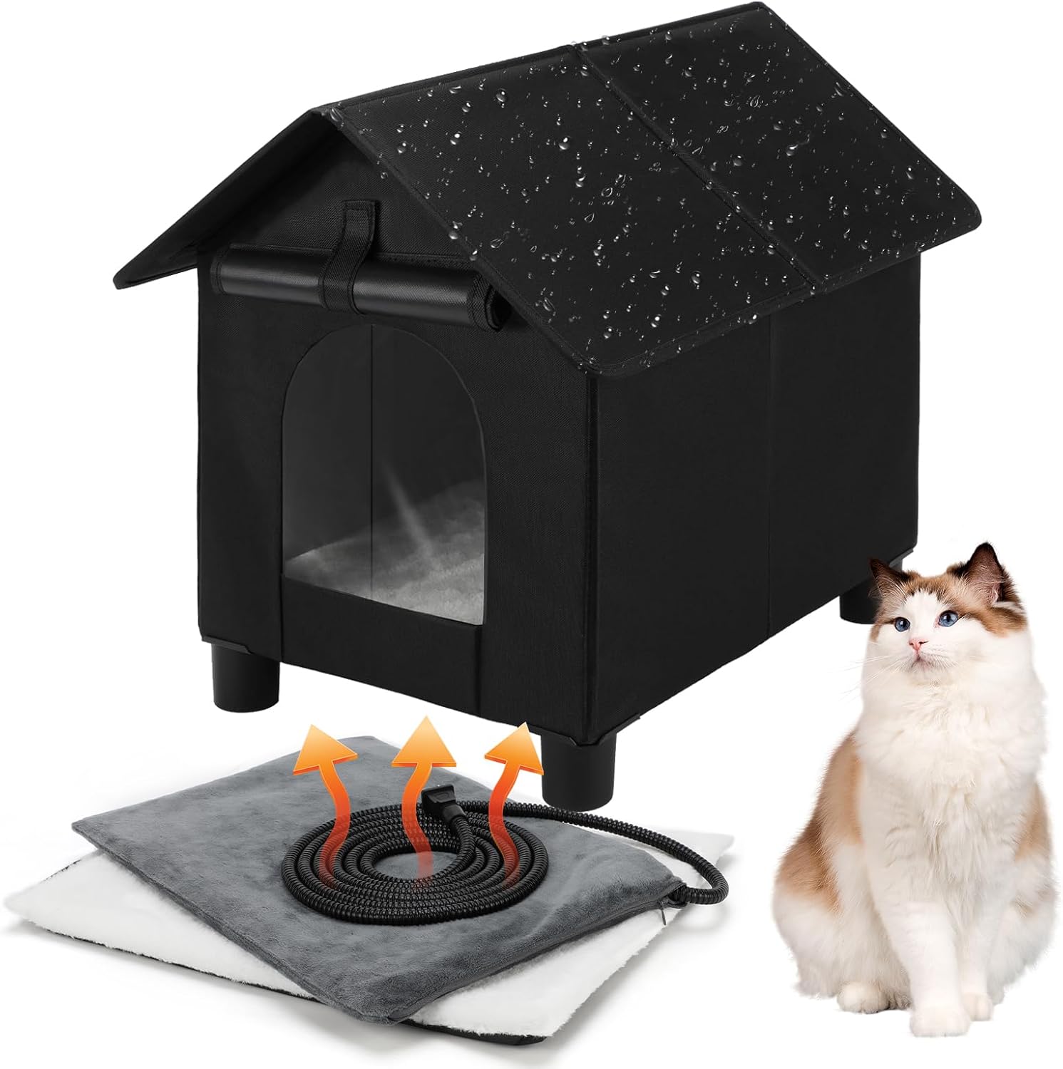 Elevated Heat Outside Cat House,Waterproof Heater Feral Cat Shelter for ...