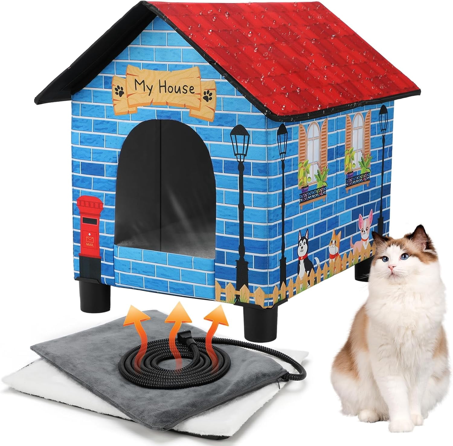 Elevated Heated Outside Cat House,Waterproof Heater Feral Cats Shelter ...