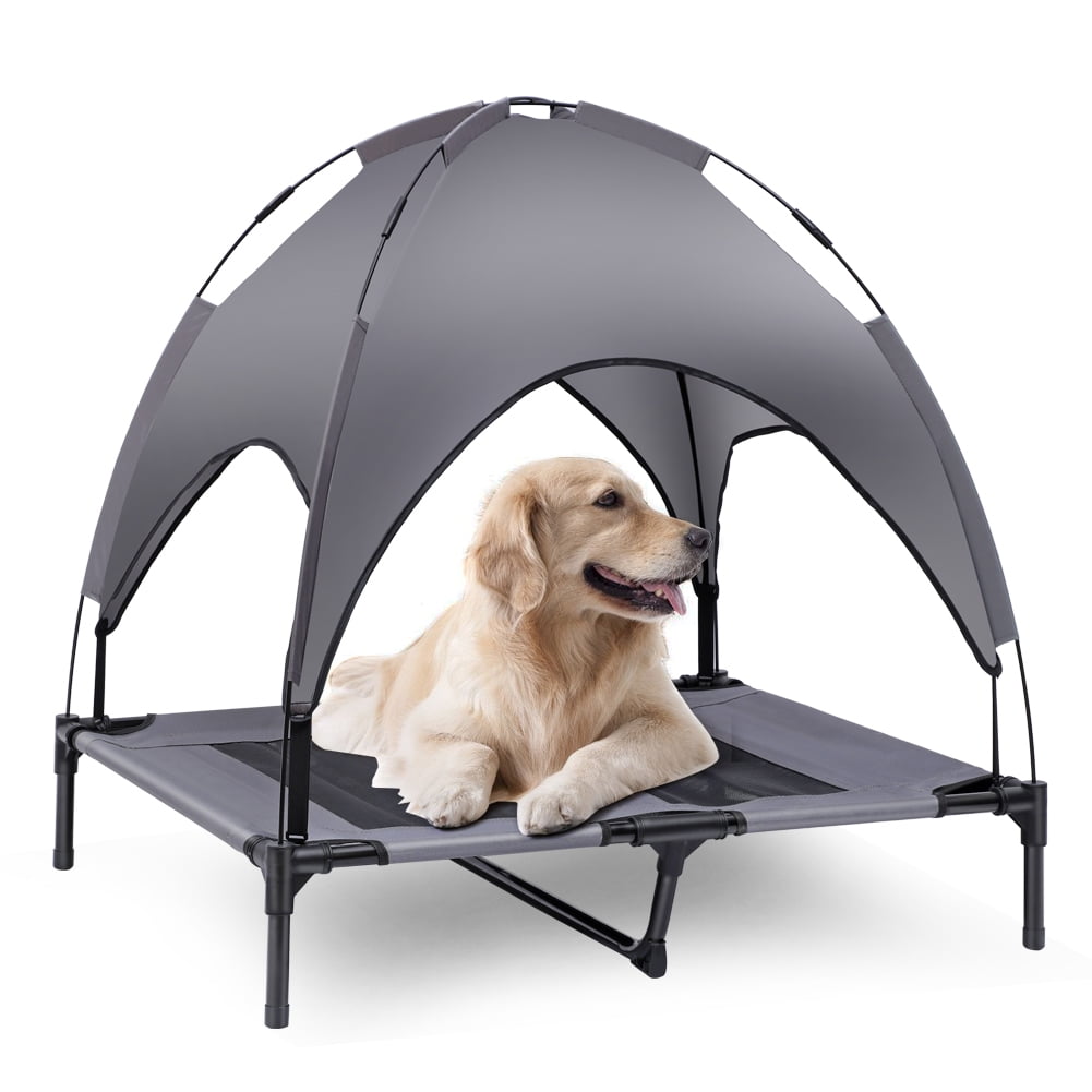 Elevated Outdoor Dog Bed with Canopy, Cooling Raised Pet Cot with ...
