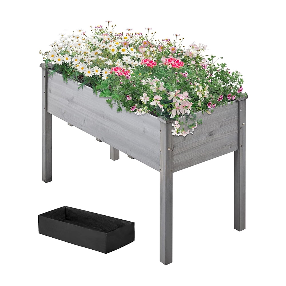 Elevated Planter Bed Outdoor, Wooden Raised Garden Bed, Rectangle ...