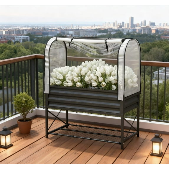 Elevated Planter Box, Metal Raised Garden Bed with Legs and Cover, with ...