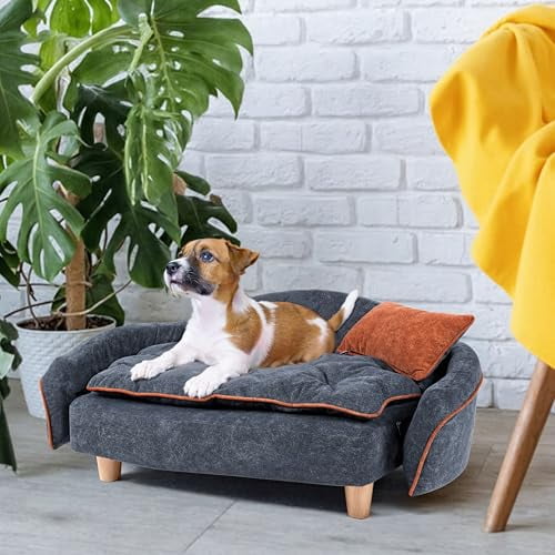 Elevated Small Dog Couch Bed with Bolster Sides, Raised Small Dog Sofa Bed with Headrest Pillow ...