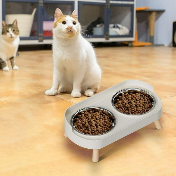 Elevated Stainless Steel Double Bowl Pet Feeder with Anti-Tip Base ...