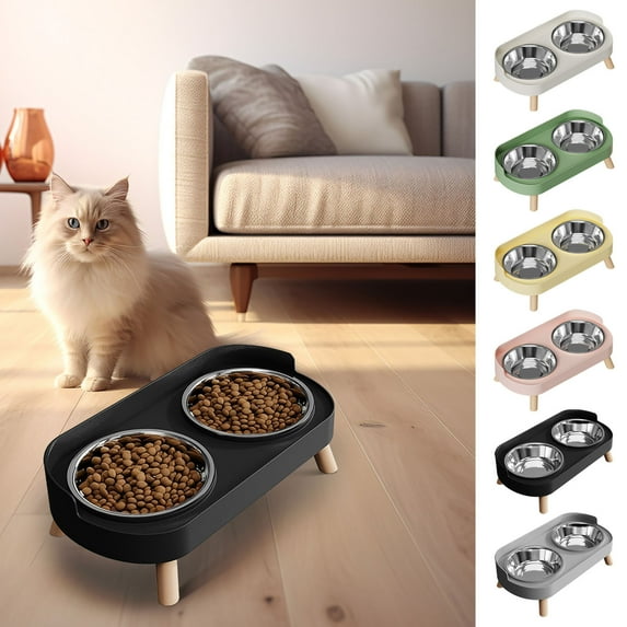 Elevated Stainless Steel Double Dog Bowl | Non-Slip Tip-Resistant Pet ...