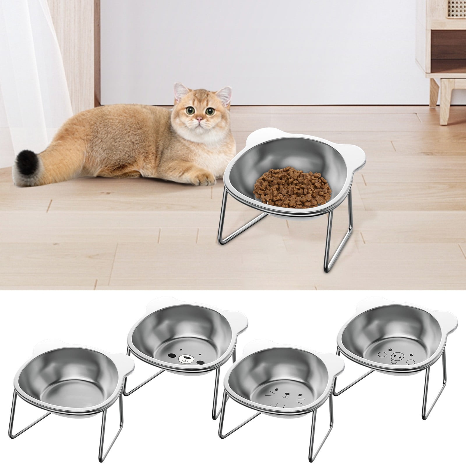 Elevated Pet Bowl Stainless Steel Dog Cat Food Water Bowl with Non-Slip ...