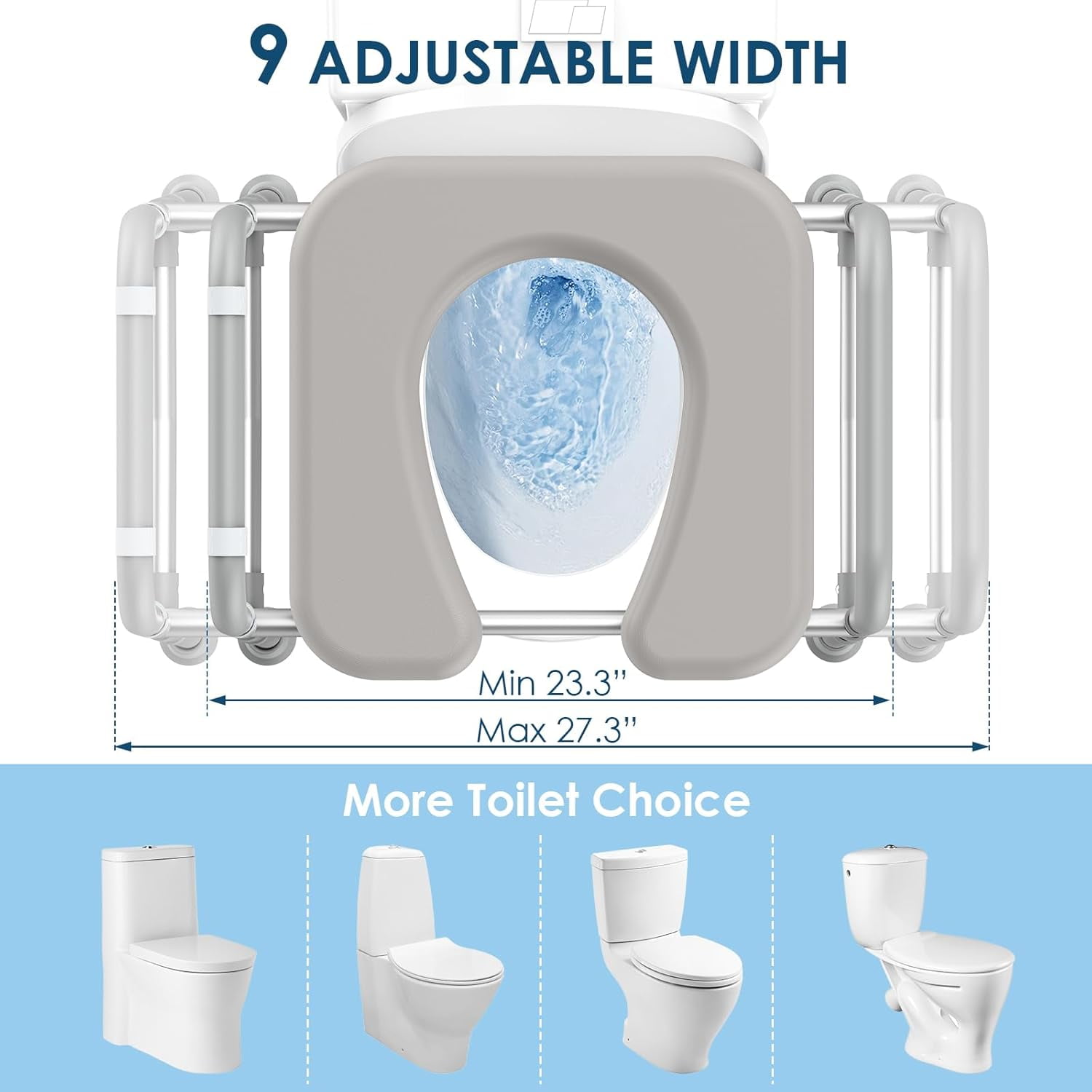 Elevated Toilet Riser with Handles for Seniors, Adjustable Height ...