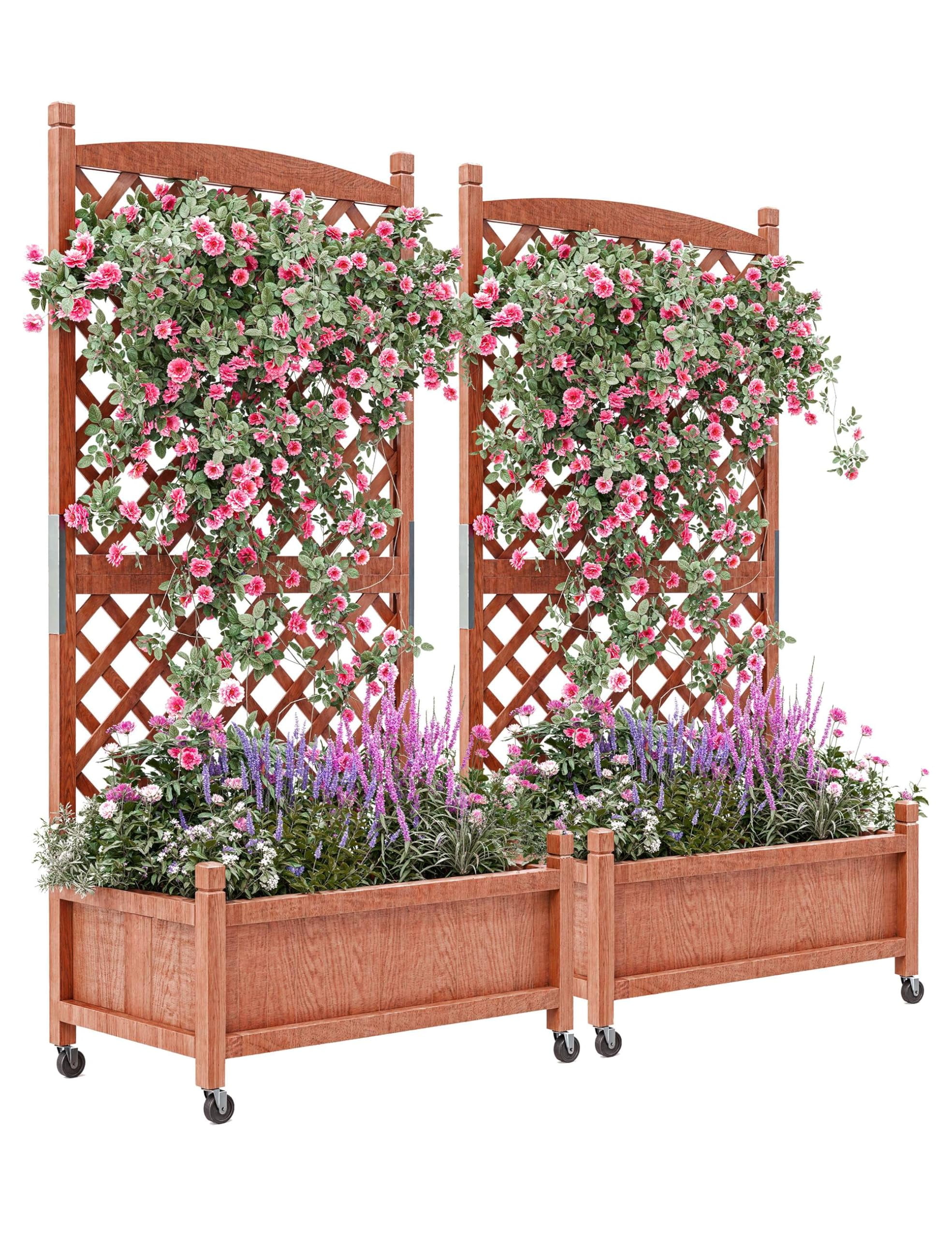 Elevated Wood Garden Bed with Built-In Trellis, Vertical Planter Box ...
