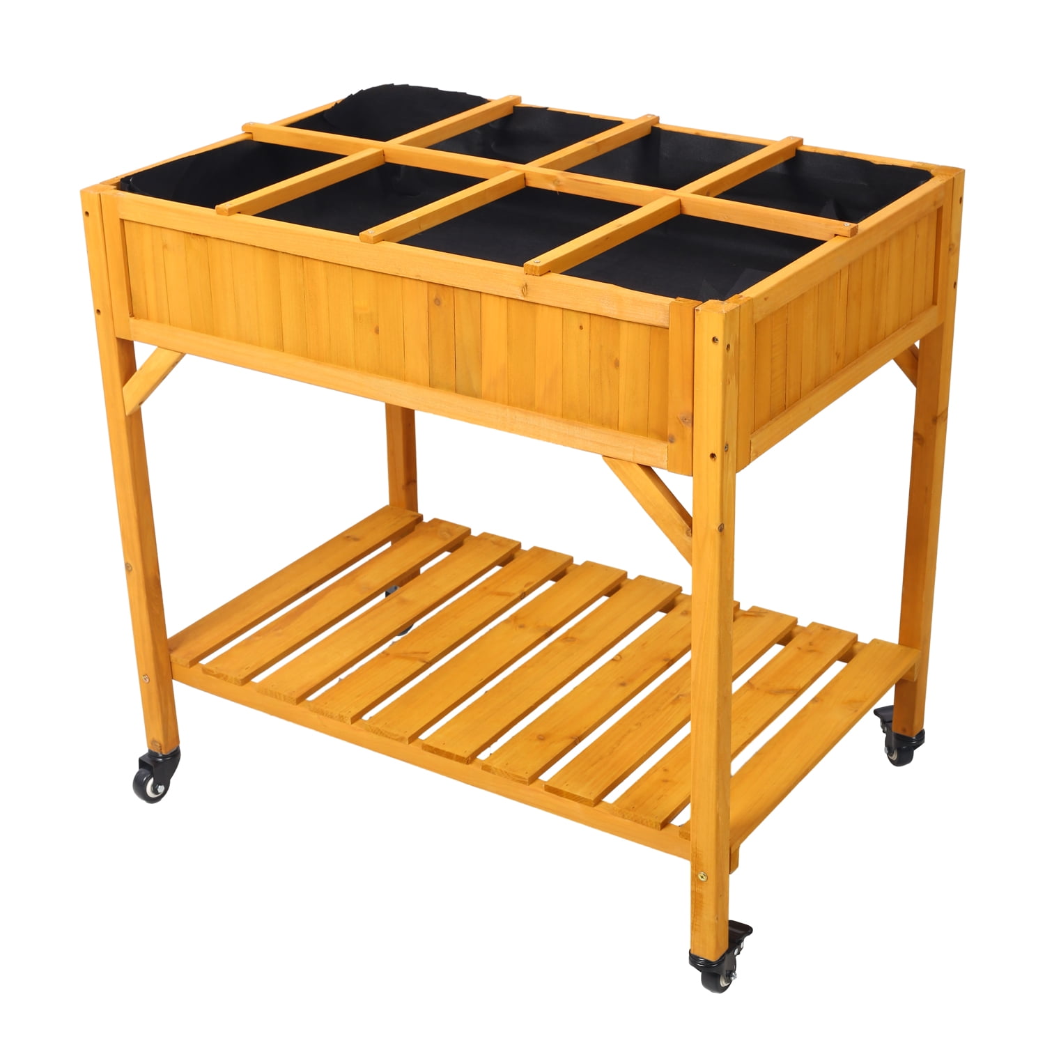 Elevated Wood Herb Garden Bed 8 Pockets Mobile Planter for Herbs ...