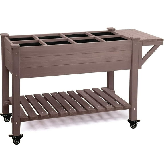Elevated Wood Planter Box 52.7x22x30in, Raised Garden Bed with Wheels ...