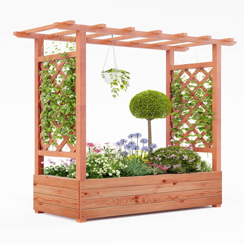 Elevated Wooden Planter with Arch Trellis & Roof - Above-Ground Garden ...