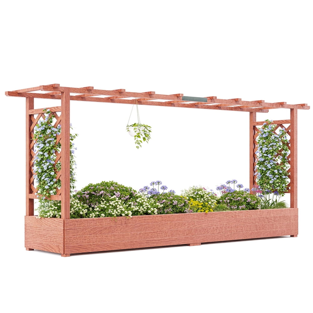 Elevated Wooden Planter with Arch Trellis & Roof - Above-Ground Garden ...