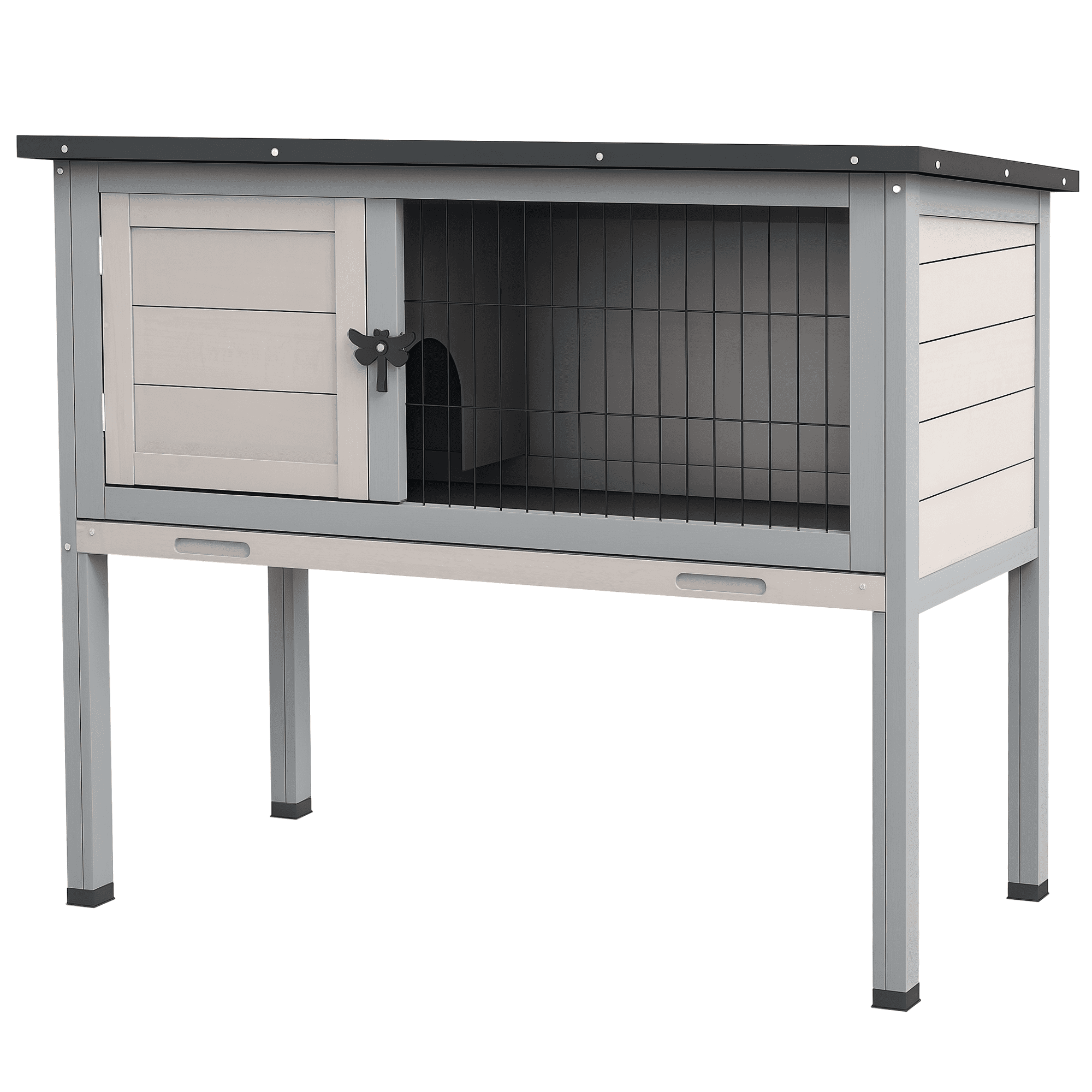 Elevated Wooden Rabbit Hutch, Indoor Outdoor Bunny Cage with Hinged ...