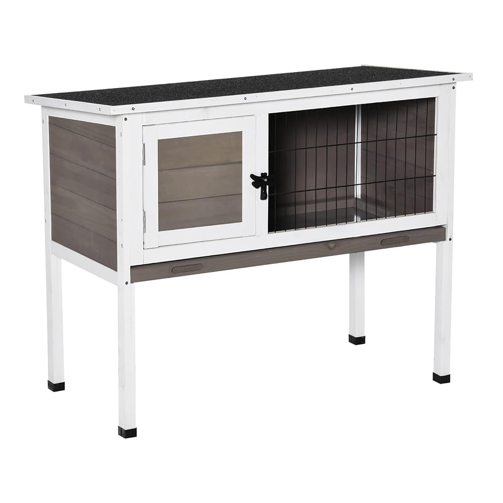 Elevated Wooden Rabbit Hutch, Indoor/Outdoor Bunny Cage with Hinged ...