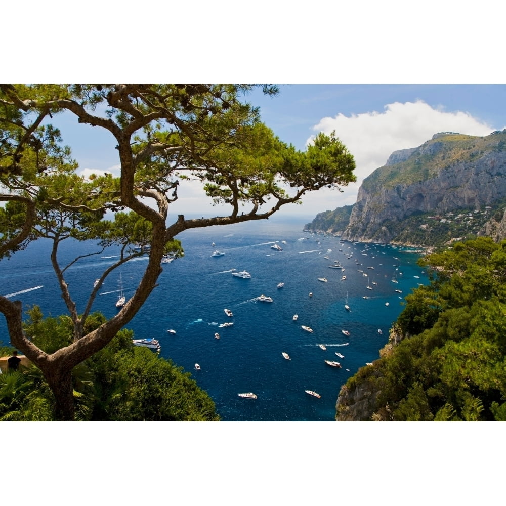 Elevated view of blue waters of the City of Capri an Italian island off ...